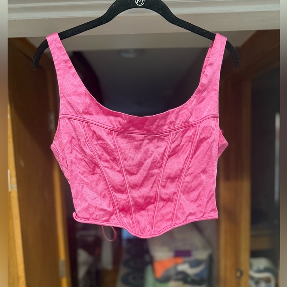Primark | Tops | Gorgeous Primary Hot Pink Satin Material Cropped Tank ...